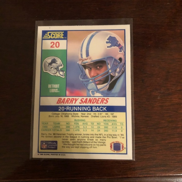 Accessories | Barry Sanders 199 Nfl Score Card | Poshmark